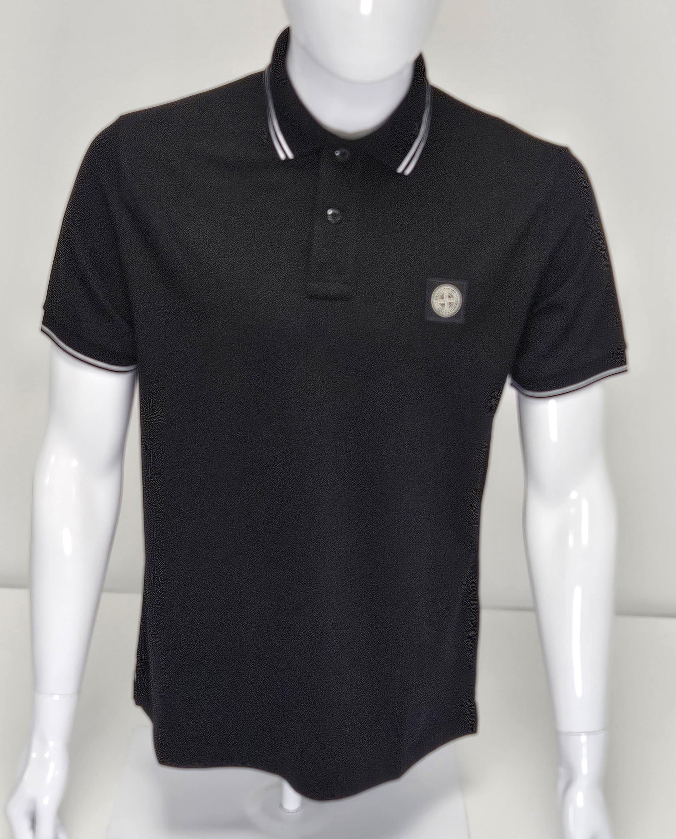 Stone Island 2SC18 Stretch Organic Cotton Pique Polo Shirt - Black ...